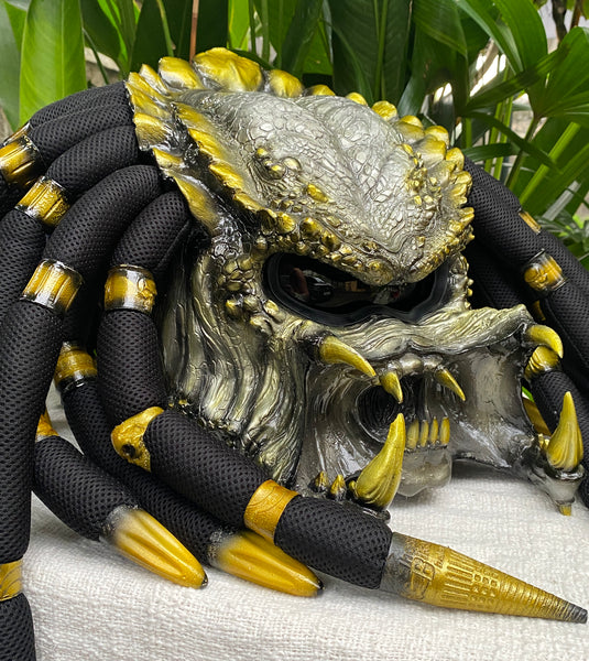 Silver predator motorcycle helmet with Dreads and Fangs – Custom ...