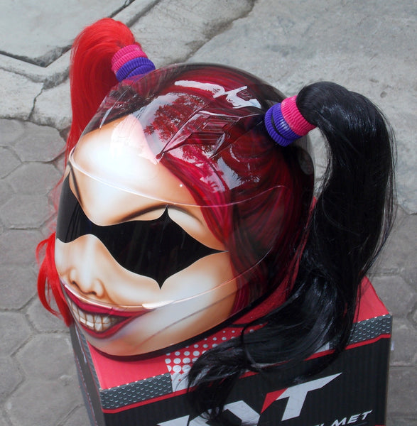 Cute Girls Motorcycle Custom Helmet Harley Quinn Ponytails – Custom ...