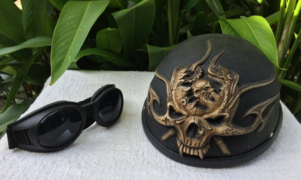 Open Skull Helmet Chopper Trike Helmet Retro Goggles Old School ...
